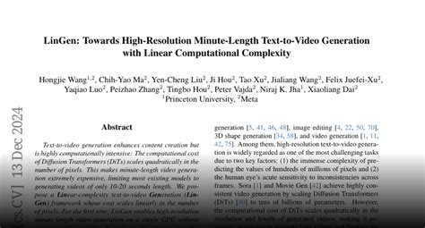 Paper Page Lingen Towards High Resolution Minute Length Text To Video Generation With Linear