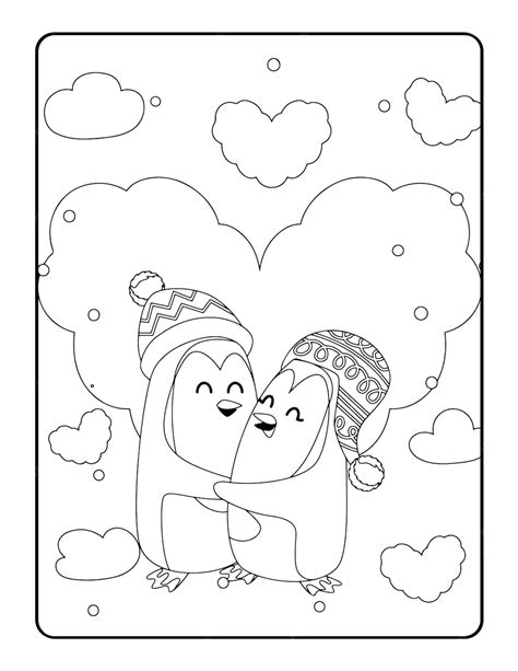 크리스마스 겨울 컬러링 아이들을 위한 발렌타인 데이 컬러링 페이지 사랑 색칠 페이지 색칠하기 책 프리미엄 벡터