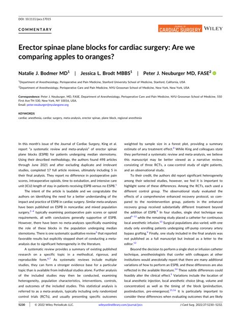Erector Spinae Plane Blocks For Cardiac Surgery Are We Comparing Apples To Oranges