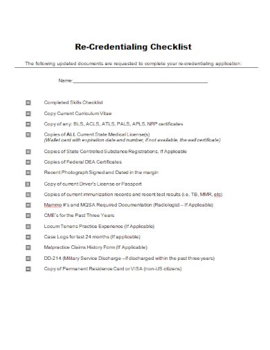 Provider Credentialing Checklist Template Prntbl