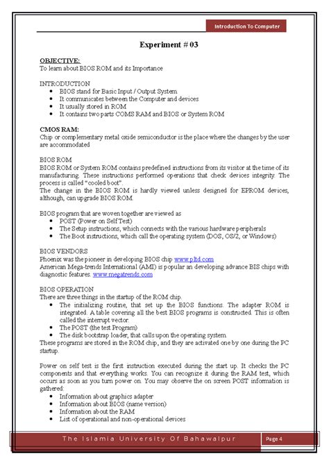 Lab3 To Learn About Bios Rom And Its Importance Experiment 03 Objective To Learn About