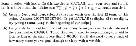 solved some practice with loops do this exercise in matlab