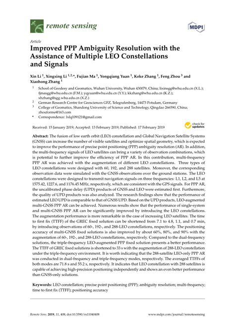 Pdf Improved Ppp Ambiguity Resolution With The Assistance Of Multiple