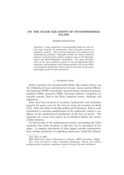 Pdf On The Euler Equations Of Incompressible Fluids Dokumentips
