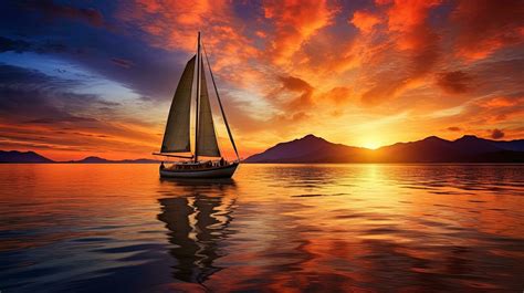Sailboat Silhouette Photo At Sunset Sailboat At Sunset Sailboat