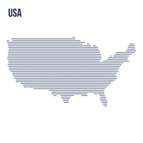 Vector Abstract Hatched Map Of The United States Of America With Horizontal Lines Isolated On A