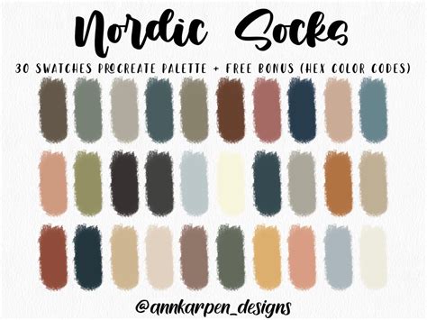 Nordic Socks Procreate Palette 30 Hex Color Codes Instant Digital Download Ipad Pro Art