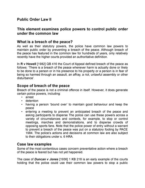 Public Order Law Ii Public Order Law Ii This Element Examines Police Powers To Control Public