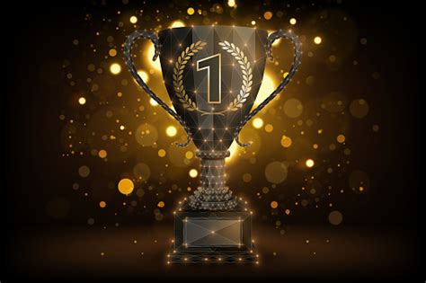 낮은 폴리 다크 트로피 골드 스파크 배경 다각형 기하학적 벡터 일러스트 레이 션 1위에 대한 스톡 벡터 아트 및 기타 이미지 1위 3차원 형태 Championship