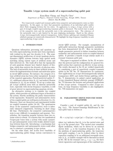 Tunable A Type System Made Of Superconducting Qubit Pair Pdf Resonance Applied And