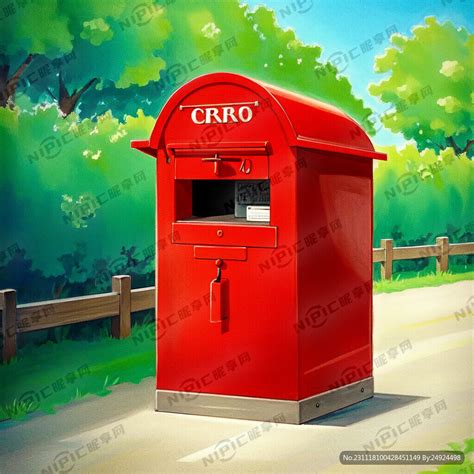 Ai创作图老式复古立式红色信箱 欧式投正面信箱 邮局信箱 光暗对比 色彩鲜明 动漫 宫崎骏风格 乡村城镇信箱 线条明显 昵图网