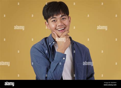 Portrait Of Cheerful Happy Rejoicing Smiling Young Asian Man Dressed