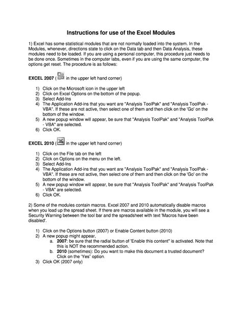 Instructions For Use Of The Excel Modules Fill Out And Sign Online Dochub