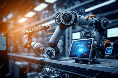 Premium Photo Smart Industry Robot Arm For Factory Production Process Automation Technology