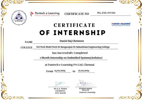 Daniel Raj Christeen On Linkedin Embeddedsystems Arduino Internship