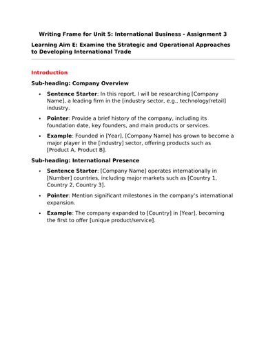 Btec Business Unit 5 International Business Learning Aim E Complete Package Teaching Resources