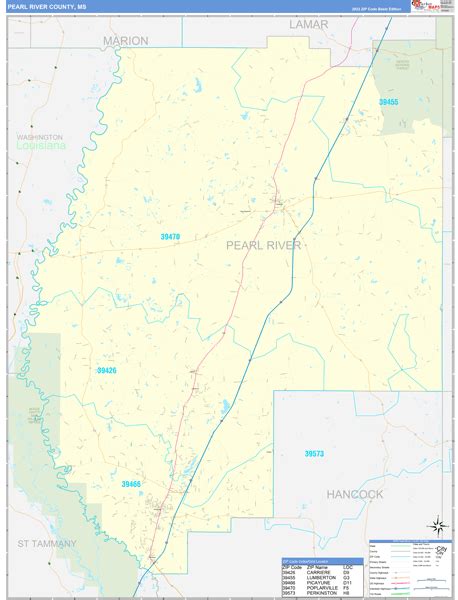 Pearl River County Ms Zip Code Wall Map Basic Style By Marketmaps