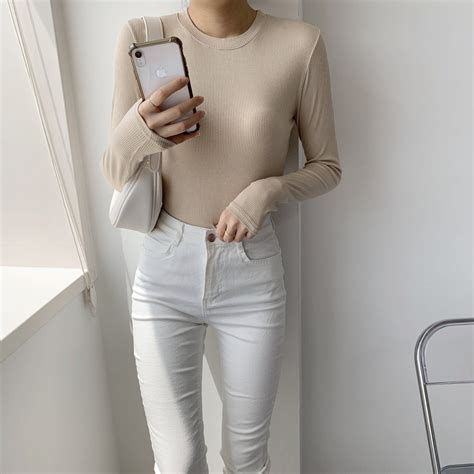 모더니룸 골지 라운드 긴팔 티셔츠 기본 이너티 편안한 데일리룩 코트 자켓 안에 입기좋은