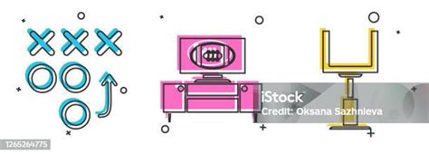 세트 계획 전략 개념 Tv 프로그램과 스탠드와 미식 축구 목표 게시물 아이콘에 미식 축구 벡터 나무 기둥에 대한 스톡 벡터 아트 및 기타 이미지 Istock