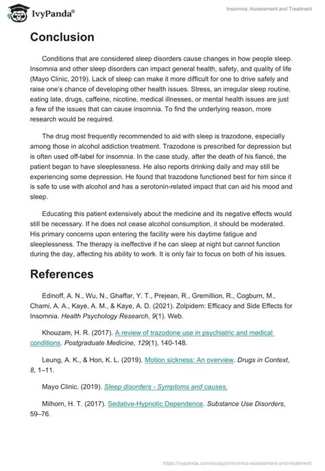 Insomnia Assessment And Treatment Words Essay Example