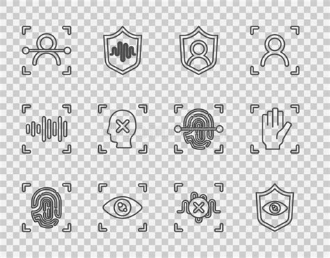 Set Line Fingerprint Shield Eye Scan User Protection Eye Face Recognition Rejection Face