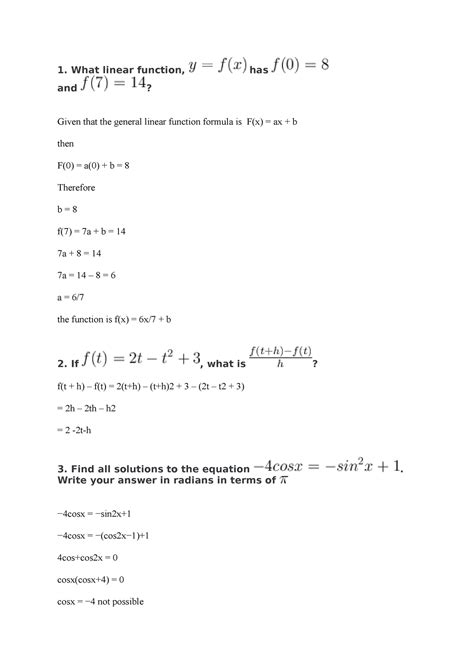 Calculas Written Assignment Unit 1 What Linear Function Has And Given That The General