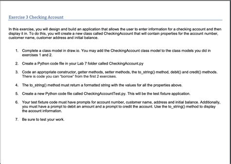 Solved Exercise 3 Checking Account In This Exercise You Chegg Com