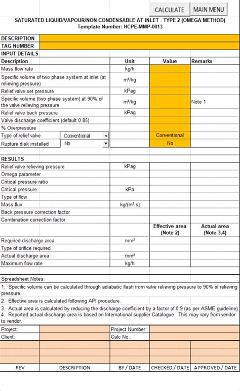 Psv Sizing Calculation Excel Calculation Template