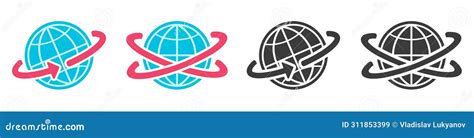 Orbit Of Satellite Around Earth Planet Icon Vector Simple Graphic Set