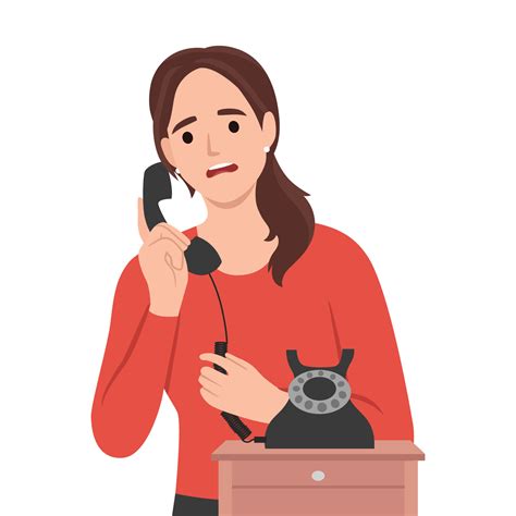 Young Woman Speak On Old Corded Phone At Home Female Have Conversation