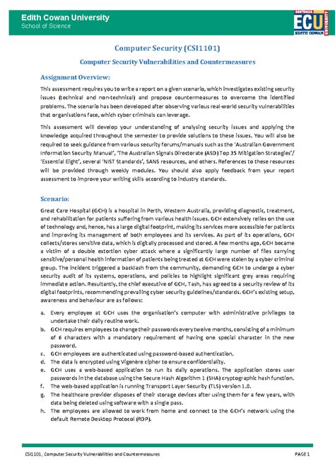 Csi1101 Computersecurityvulnerabilitiesandcountermeasures School