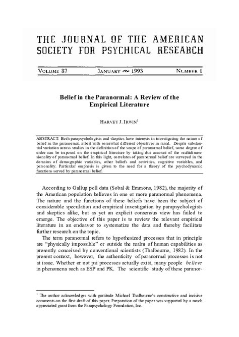 Pdf Belief In The Paranormal A Review Of The Empirical Literature