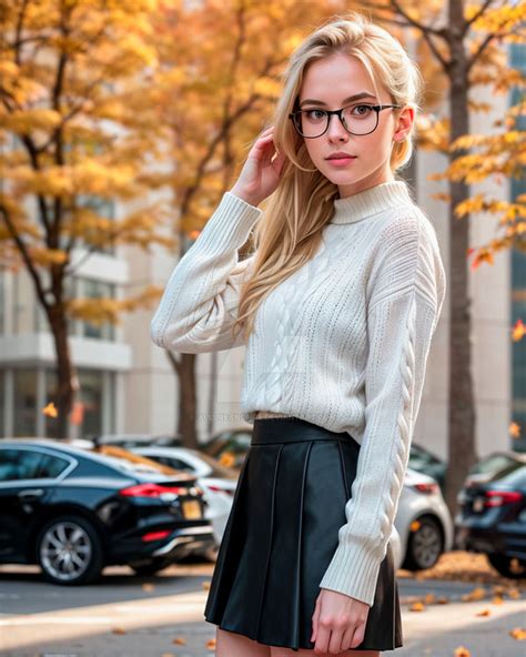 Autumn Cute Blonde In Glasses Sweater And Skirt By Allureandfire On Deviantart