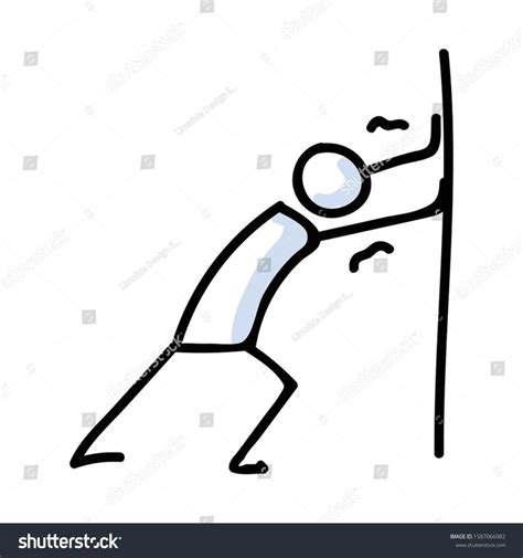 Hand Drawn Stick Figure Pushing Wall Stock Vector Royalty Free