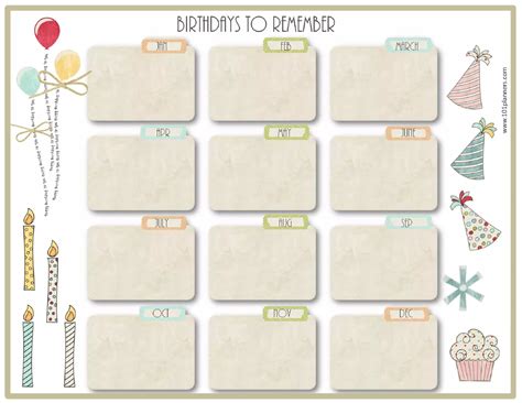Happy Birthday Calendar Template Printable Birthday Reminder