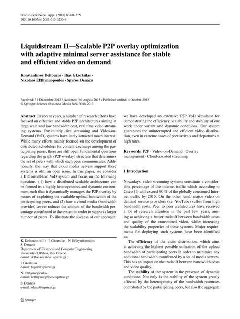 Pdf Liquidstream Ii—scalable P2p Overlay Optimization With Adaptive