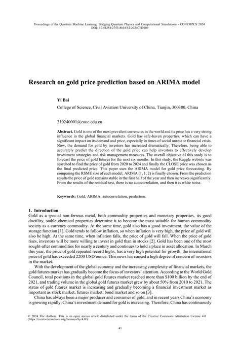 pdf research on gold price prediction based on arima model