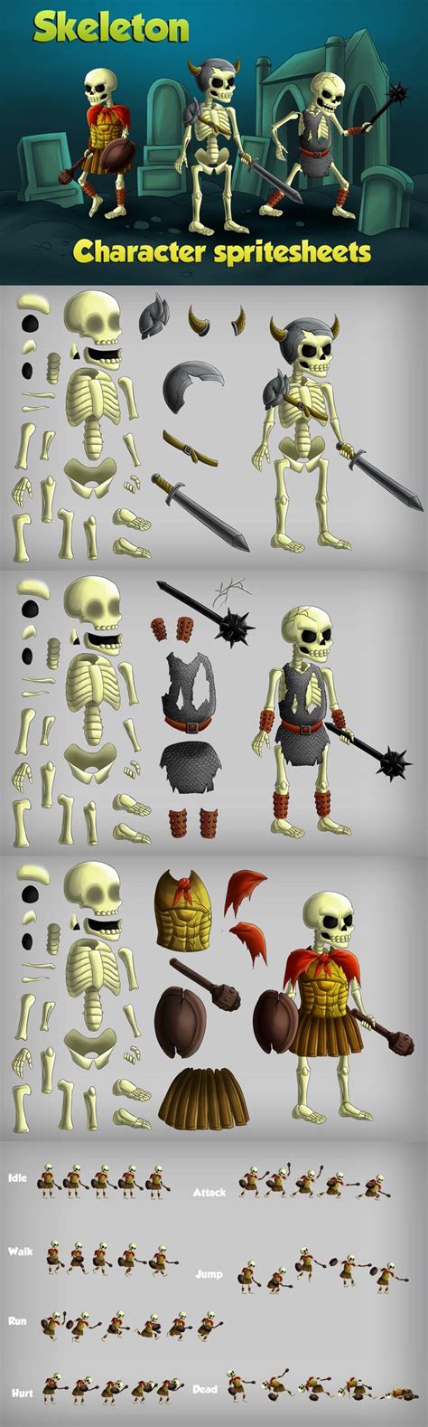 D Game Skeleton Character Sprites CraftPix Net Sprite Fantasy Games Character