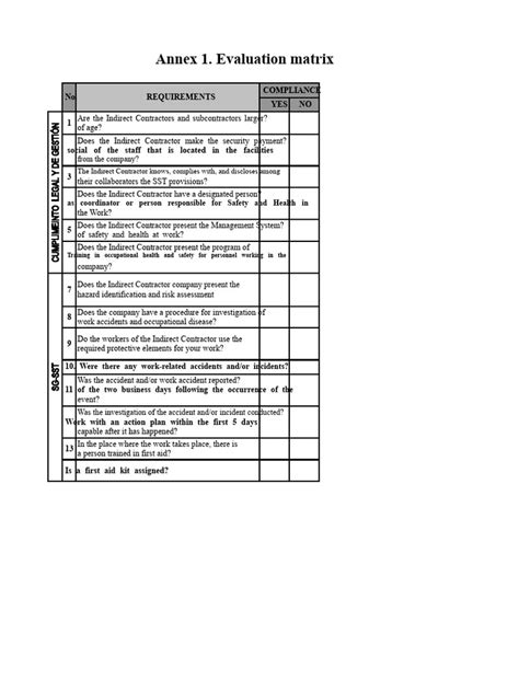 Contractor Evaluation Matrix Pdf Occupational Safety And Health