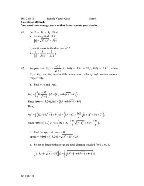 Sample Vector Problems Solutions