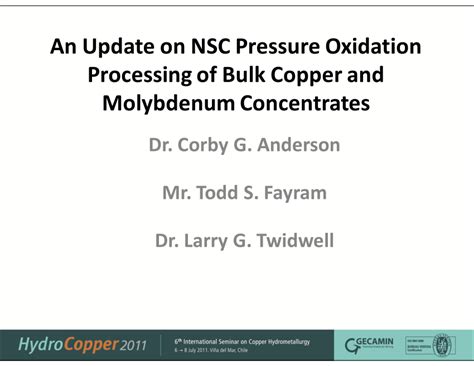 Pdf An Update On Nsc Pressure Oxidation Processing Of Bulk Copper And Molybdenum Concentrates