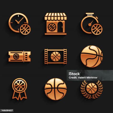 농구 경기 비디오 농구 상 상 티켓 스톱워치 및 시계 아이콘을 설정합니다 벡터 검은색에 대한 스톡 벡터 아트 및 기타 이미지 검은색 경쟁 공 스포츠 장비 Istock