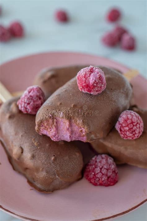 Melted Raspberry Ice Cream In Chocolate Stock Image Image Of Cake Produce 290615497