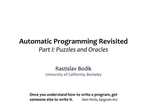 Ppt Automatic Programming Revisited Puzzles And Oracles Powerpoint Presentation Id2399256