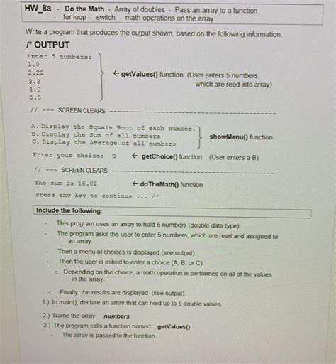 Solved Hw8a Do The Math Array Of Doubles Pass An