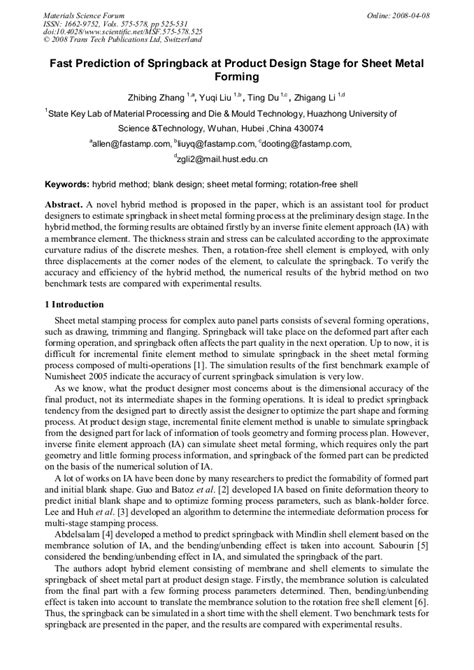 Fast Prediction Of Springback At Product Design Stage For Sheet Metal Forming Scientificnet