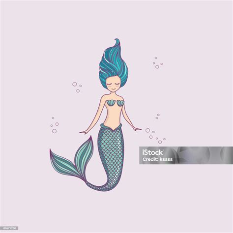 아름 다운 공주 사이렌입니다 바다 테마입니다 손으로 그린 벡터 일러스트 레이 션 여자 인어에 대한 스톡 벡터 아트 및 기타