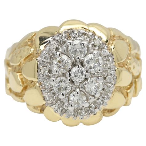 Vintage Mens Diamond Ring Cluster Diamonds Men Ring 14 Karat Gold For