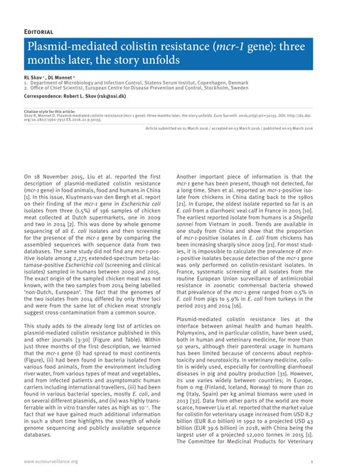 Pdf Plasmid Mediated Colistin Resistance Mcr 1 Gene Three