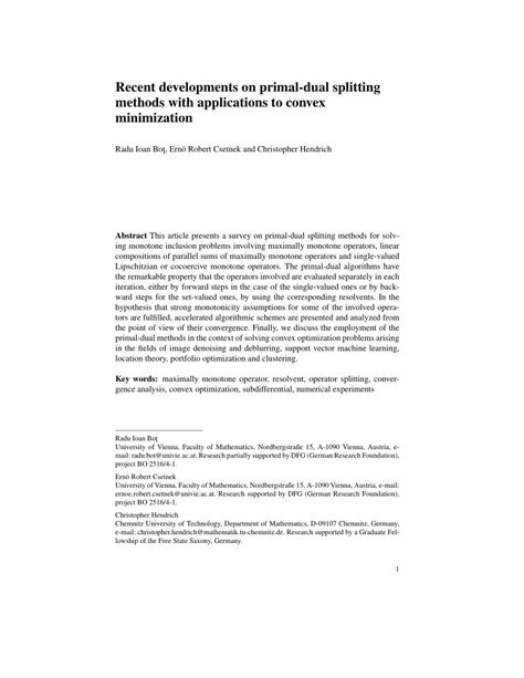 pdf recent developments on primal dual splitting methods with